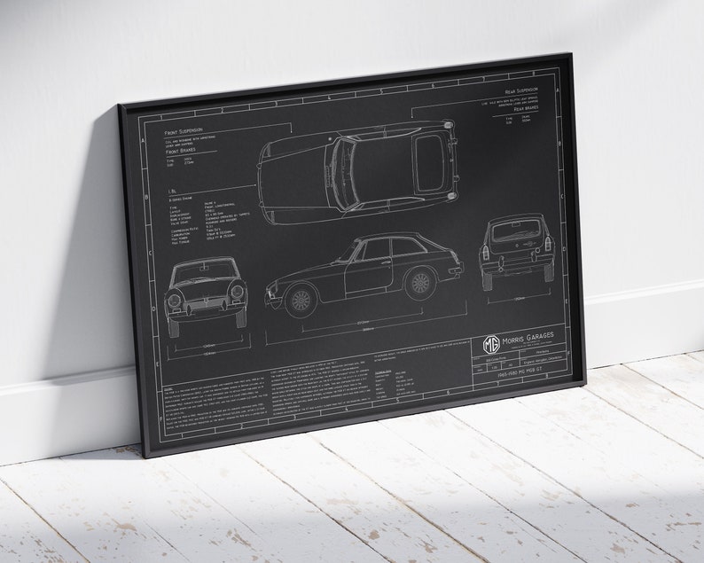 1965 MG MGB GT Blueprint, Sports Car, Wall Decor, Wall Art, Exclusive ...