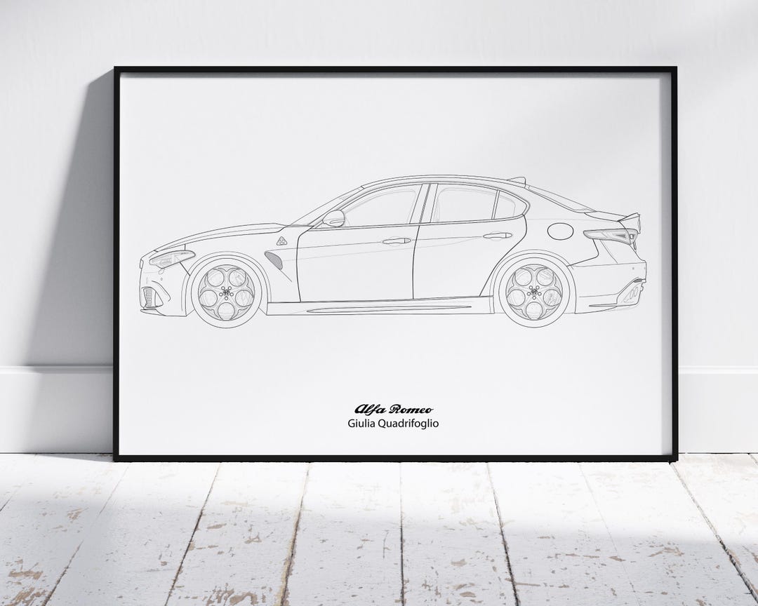 Alfa Romeo Giulia Quadrifoglio Blueprint Poster, Wall Decor, Wall Art ...