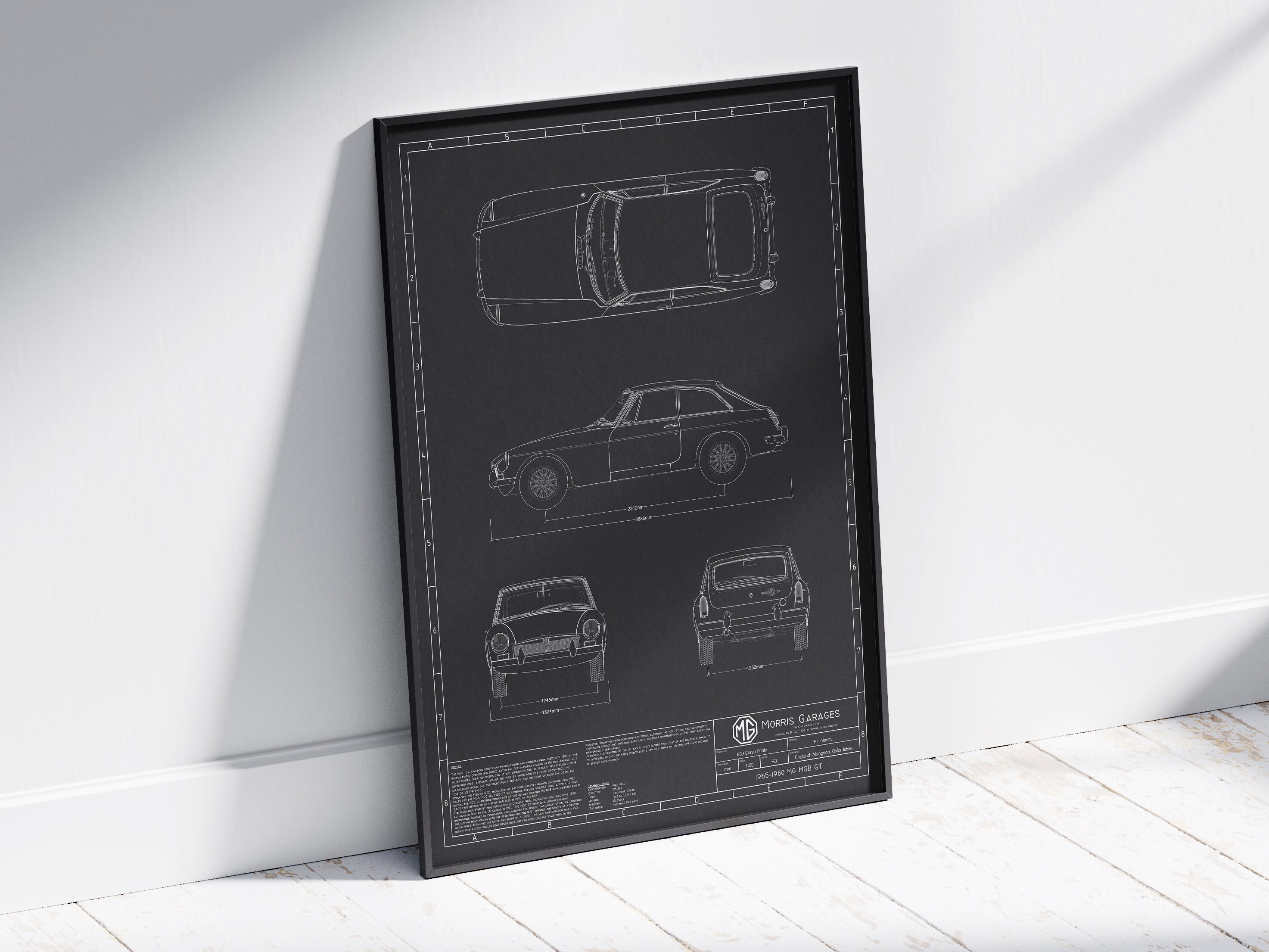 1965 MG MGB GT Blueprint, Sports Car, Wall Decor, Wall Art, Exclusive ...