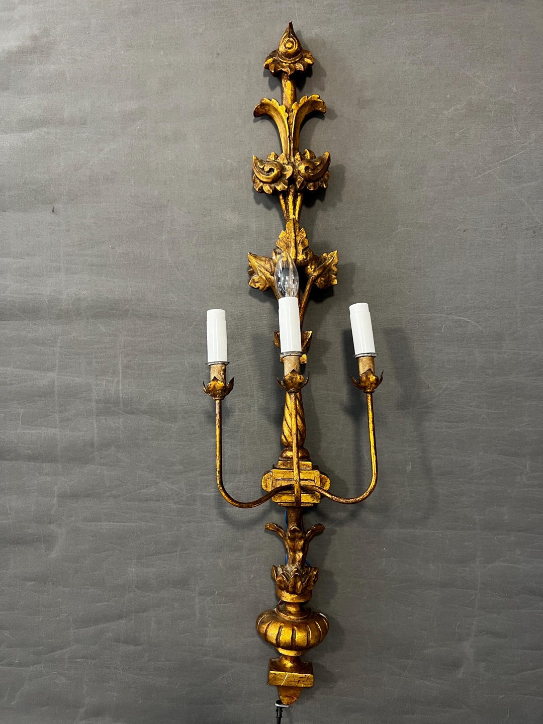 Wooden Wall Sconce From the Early 20th Century, 107 Cm High, Floral ...