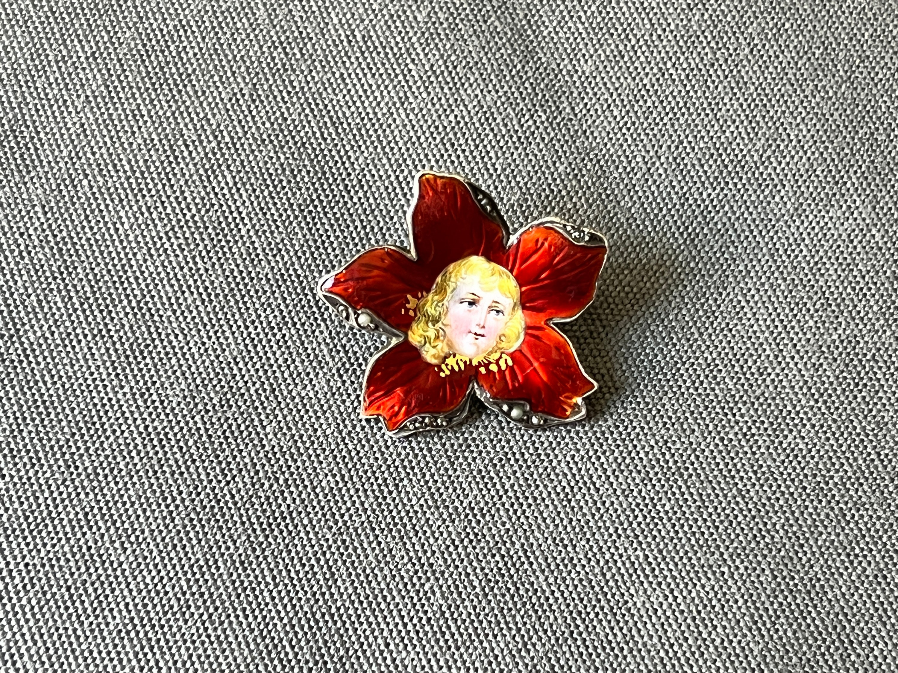 Art Nouveau Enamel Young Lady Brooch , Silver . Modernist Silver Brooch ...
