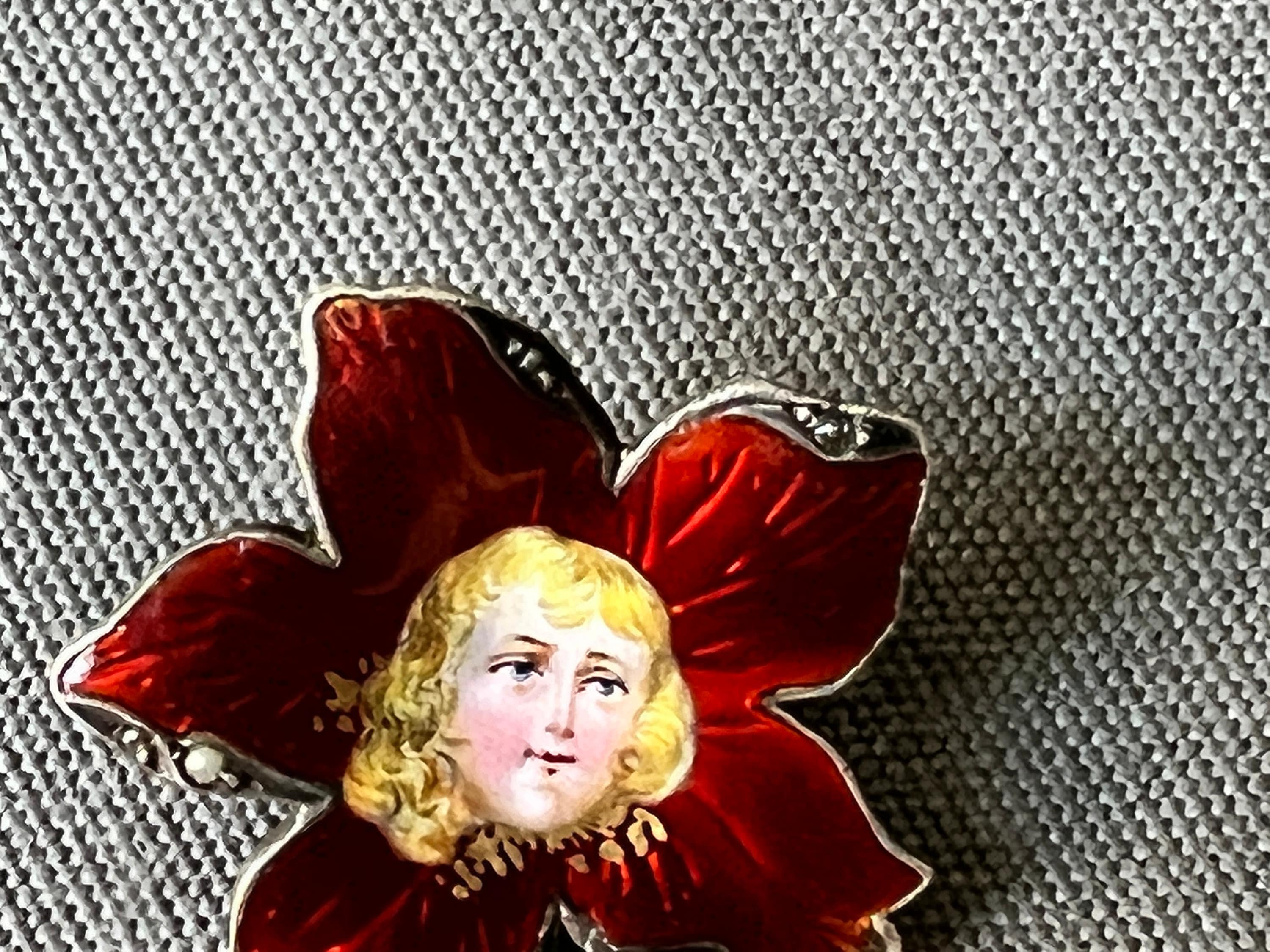 Art Nouveau Enamel Young Lady Brooch , Silver . Modernist Silver Brooch ...