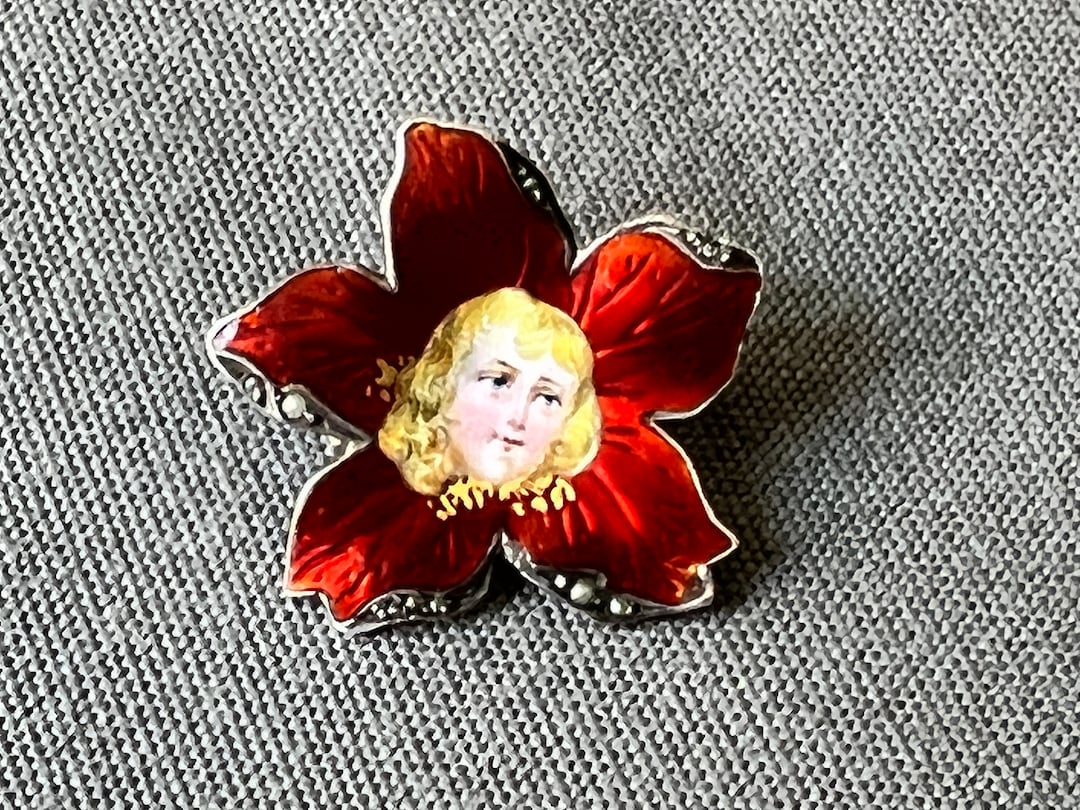 Art Nouveau Enamel Young Lady Brooch , Silver . Modernist Silver Brooch ...