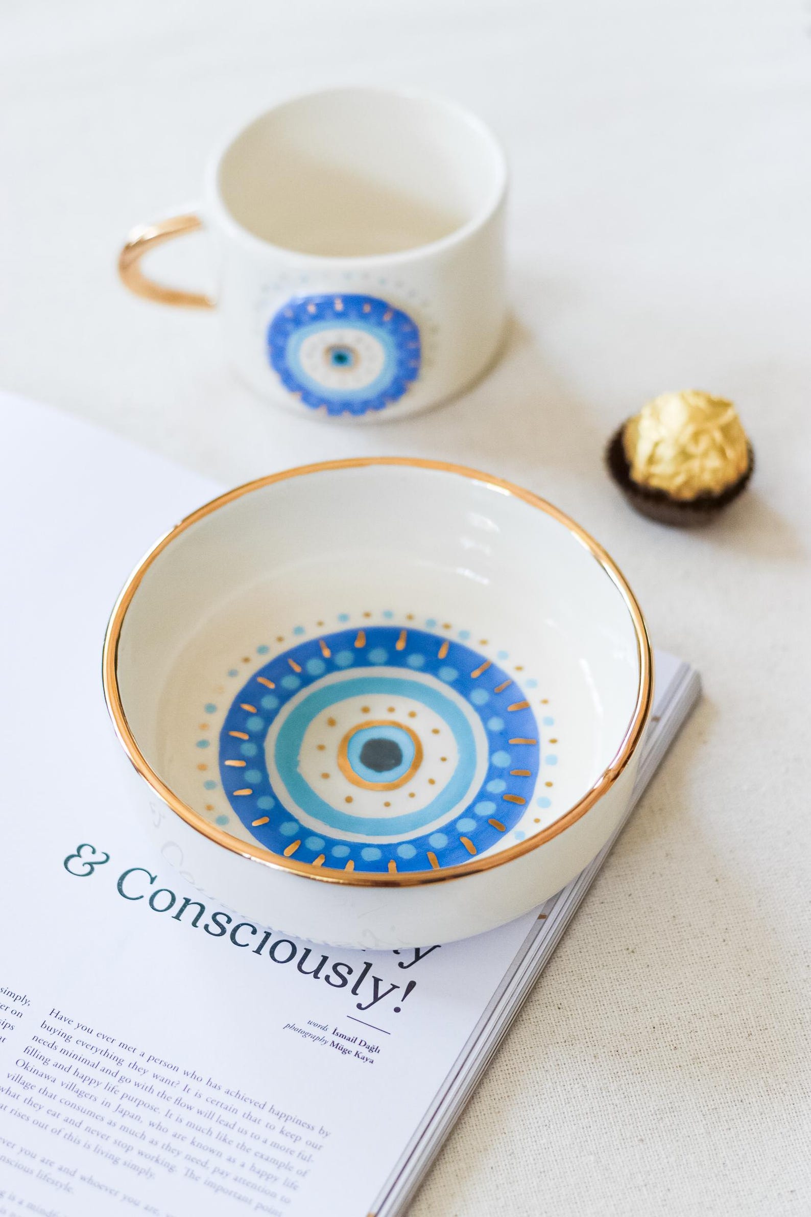 24k Gold Evil Eye Ceramic Bowl: Hand-painted Pottery - Etsy