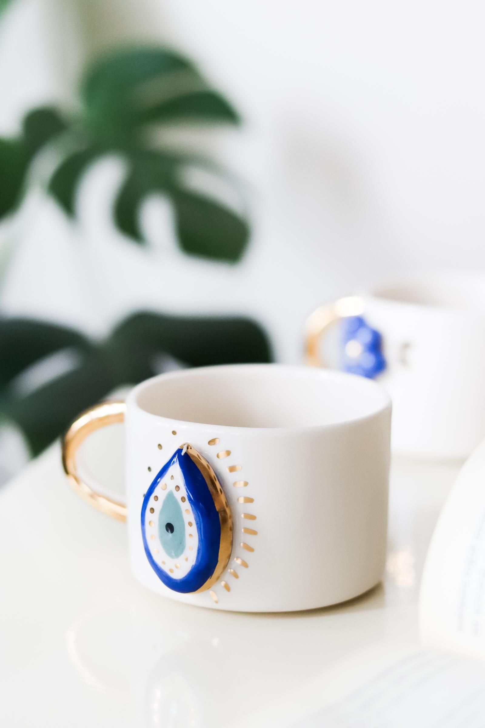 24k Gold Evil Eye Coffee Cup: Handmade Ceramic Pottery Gift - Etsy