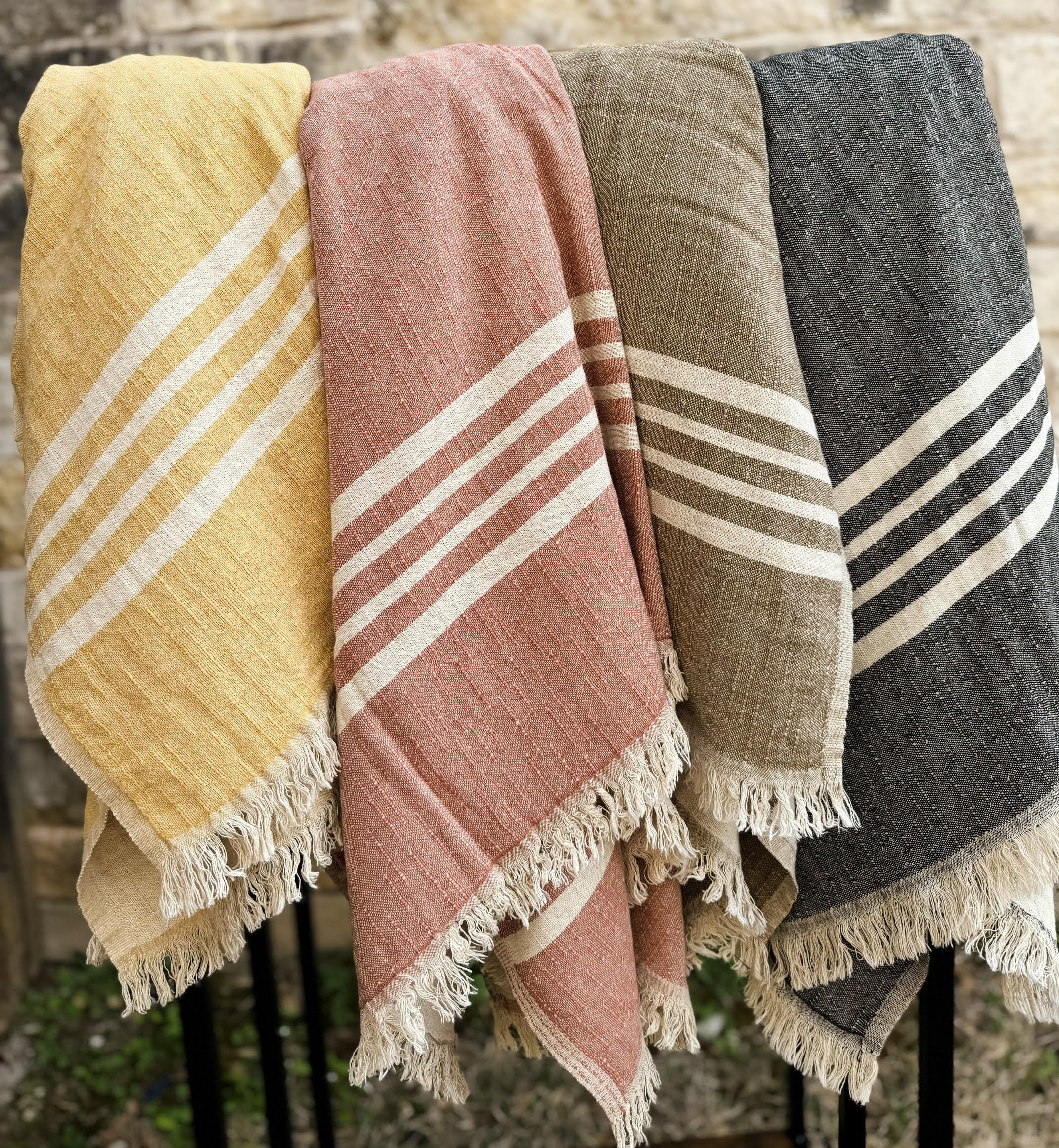 Linen Cotton Throw Blanket: Cream Herringbone With Black Stripes - Etsy