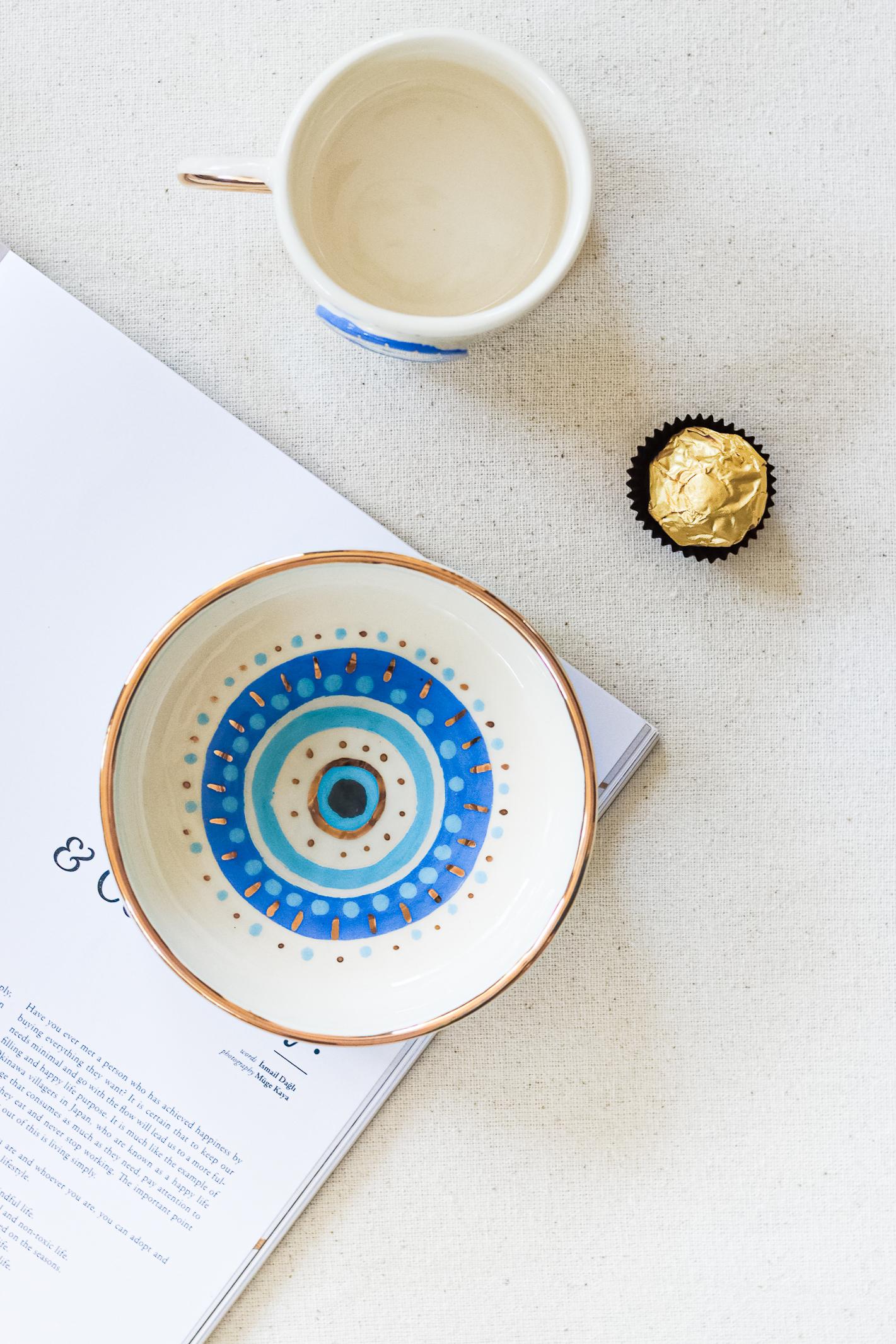 24k Gold Evil Eye Ceramic Bowl: Hand-painted Pottery - Etsy