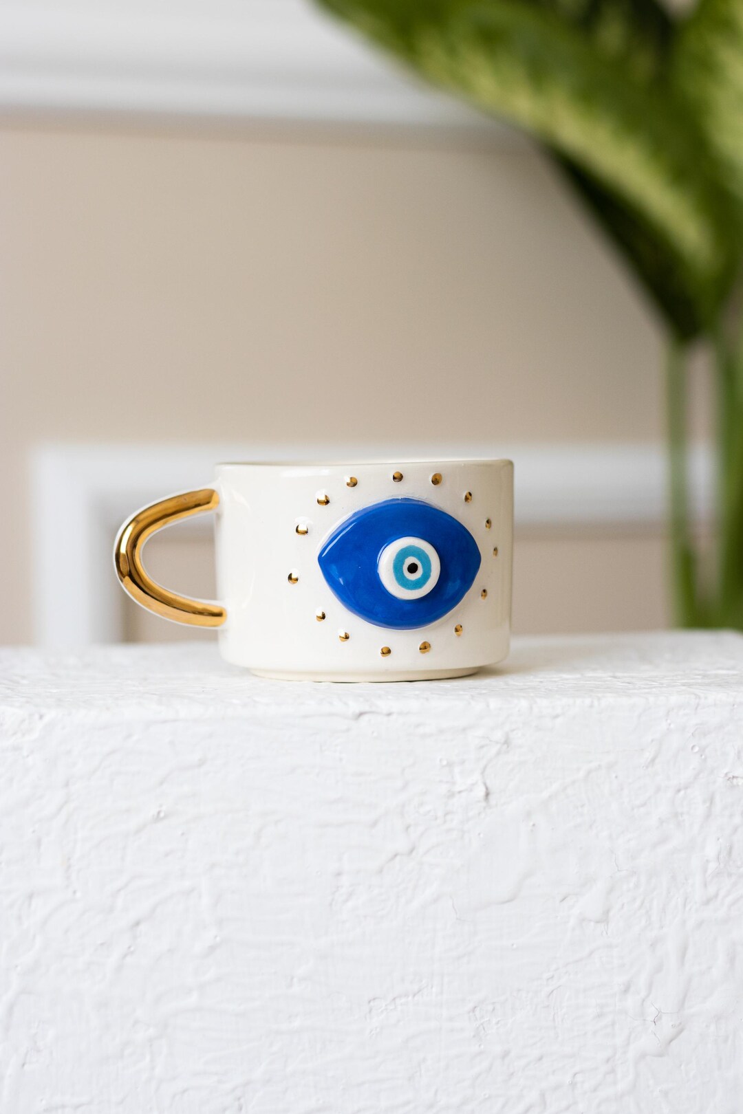 24k Gold Evil Eye Mug: Handmade Ceramic Pottery Coffee Cup - Etsy