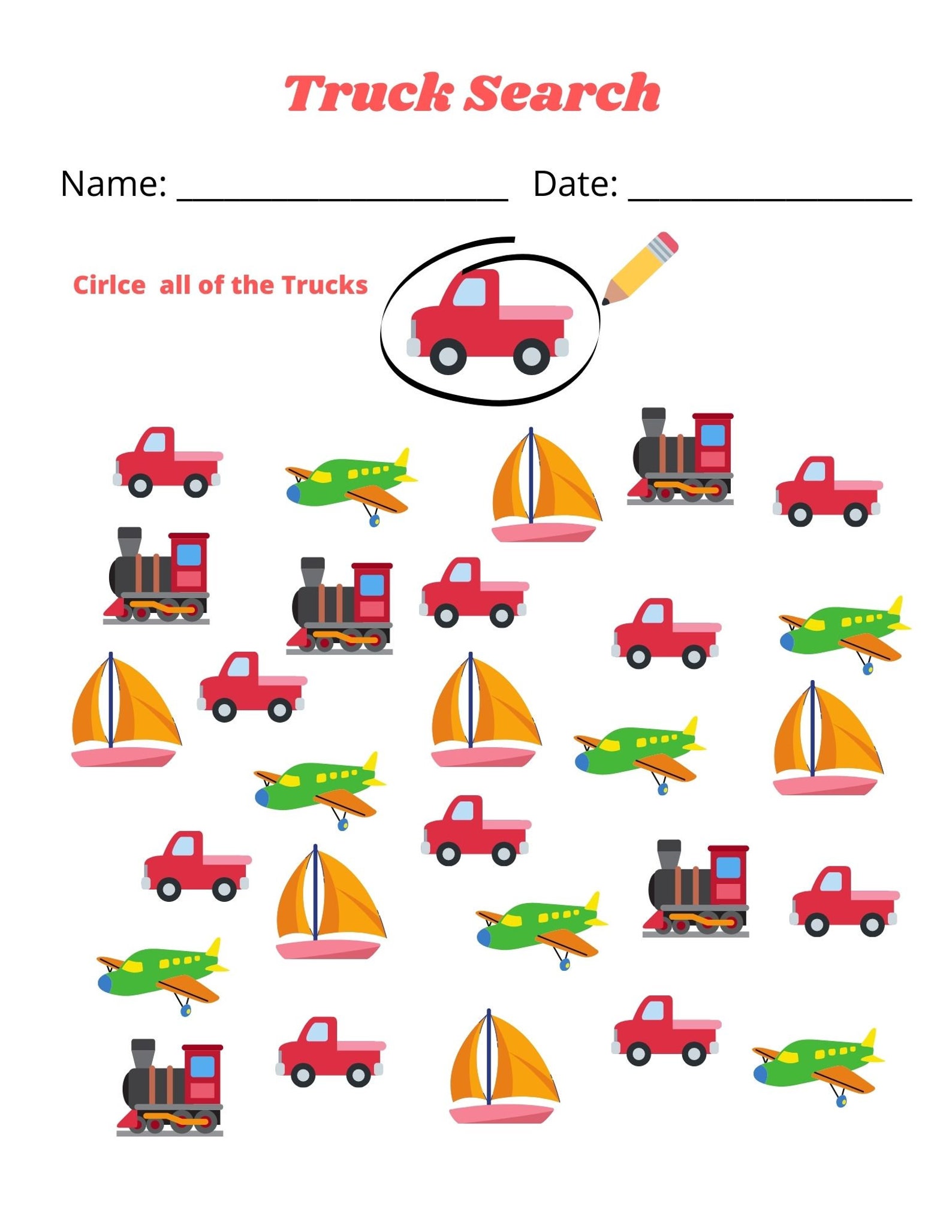 Preschool Printable, Truck Printable, Truck Search Page, Toddler Truck ...