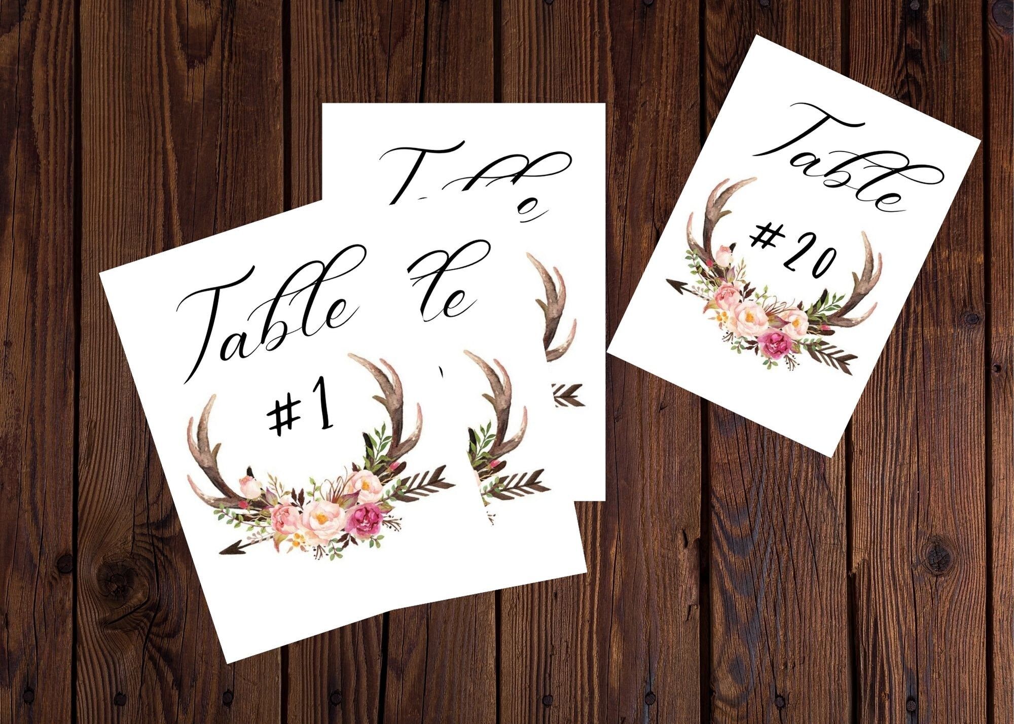 Table Numbers/ Digital Download/ Wedding/ Antlers/ Rustic Wedding ...