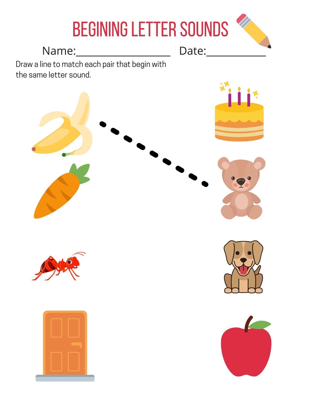 Printable PDF Digital Download, Matching Letter Sounds, Age 3-5 ...