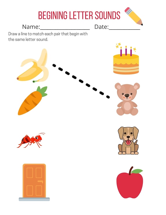 Printable PDF Digital Download Matching Letter Sounds Age | Etsy