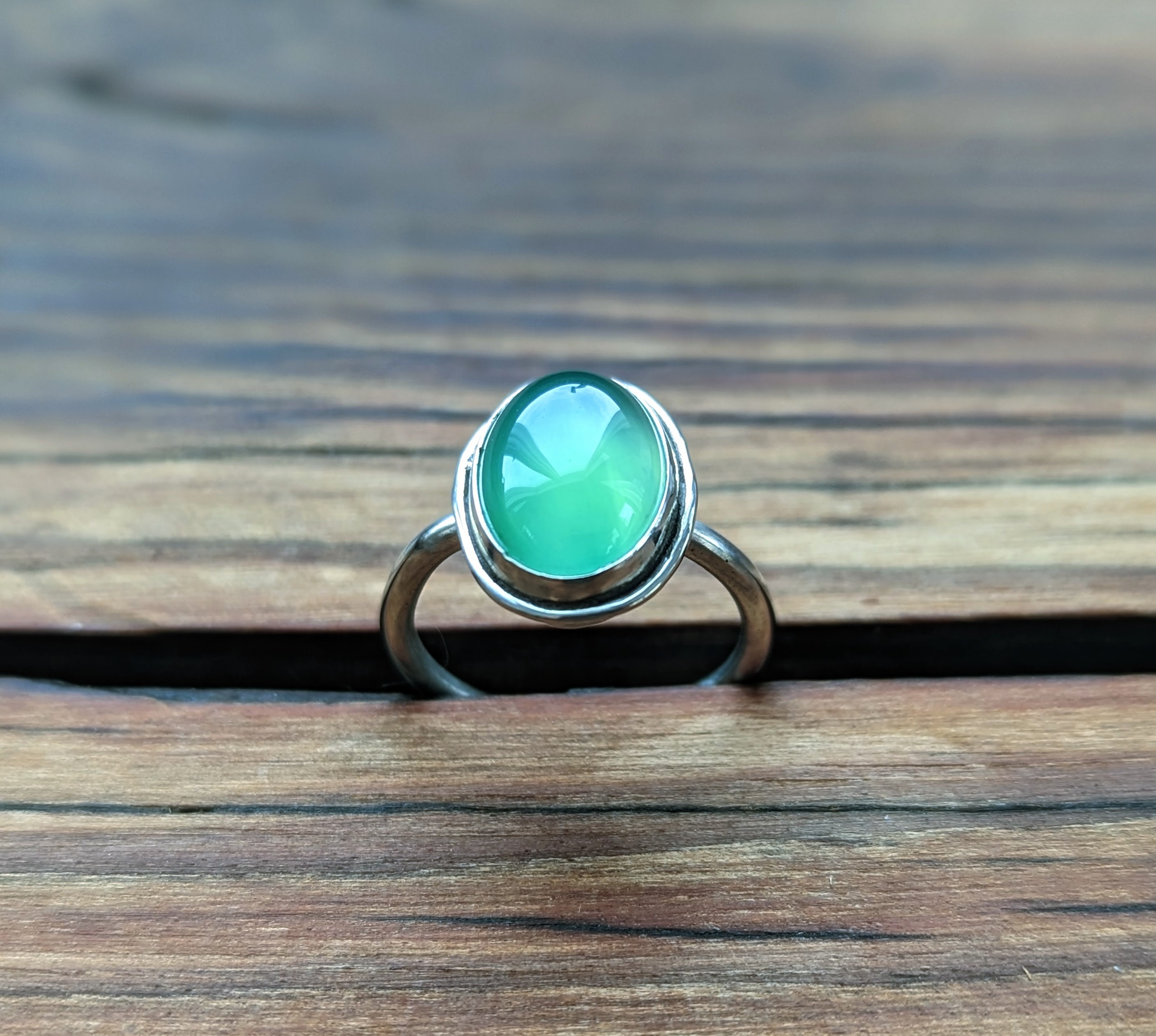 Sterling Silver and Green Chalcedony Ring Luminescent Oval - Etsy