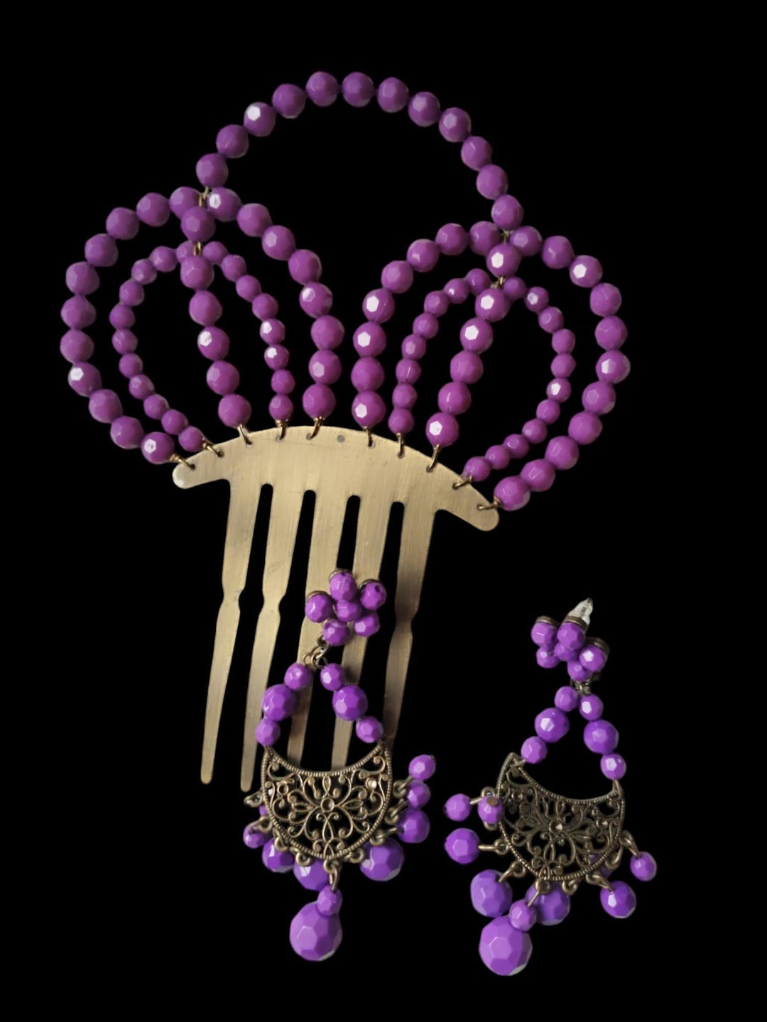 Set of Bronze and Purple Combs With Matching Long Flamenco Earrings ...
