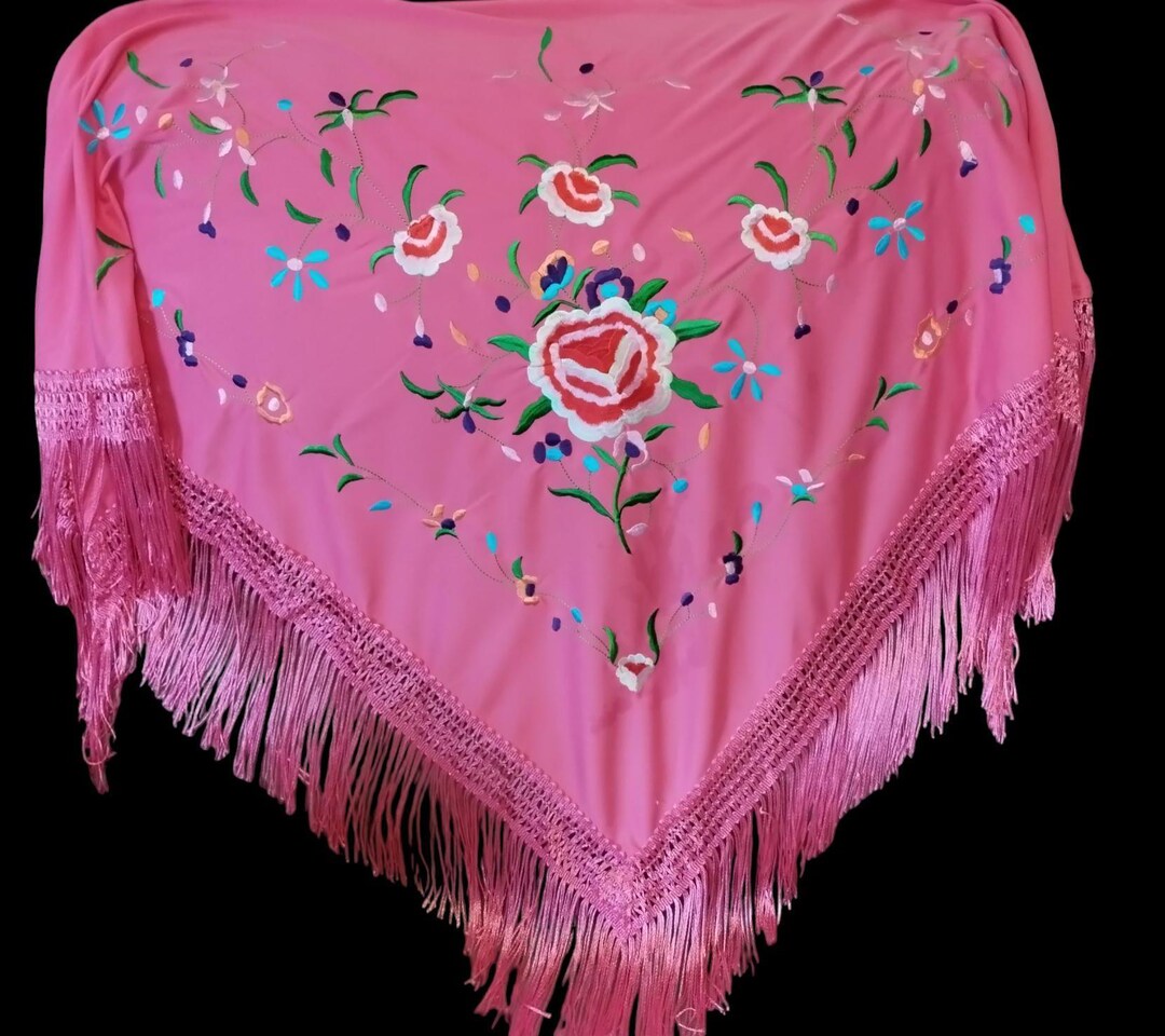 Pink Spanish Flamenco Shawl. Multicolor Embroidery. New - Etsy