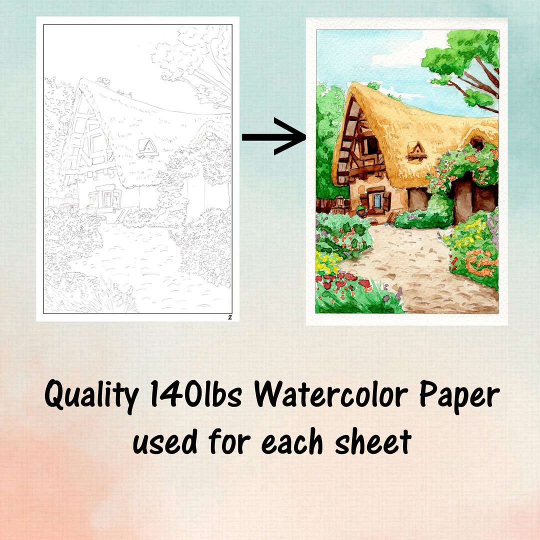 Watercolor Coloring Kit Paint Along Activity Book With Quaint Scenery ...