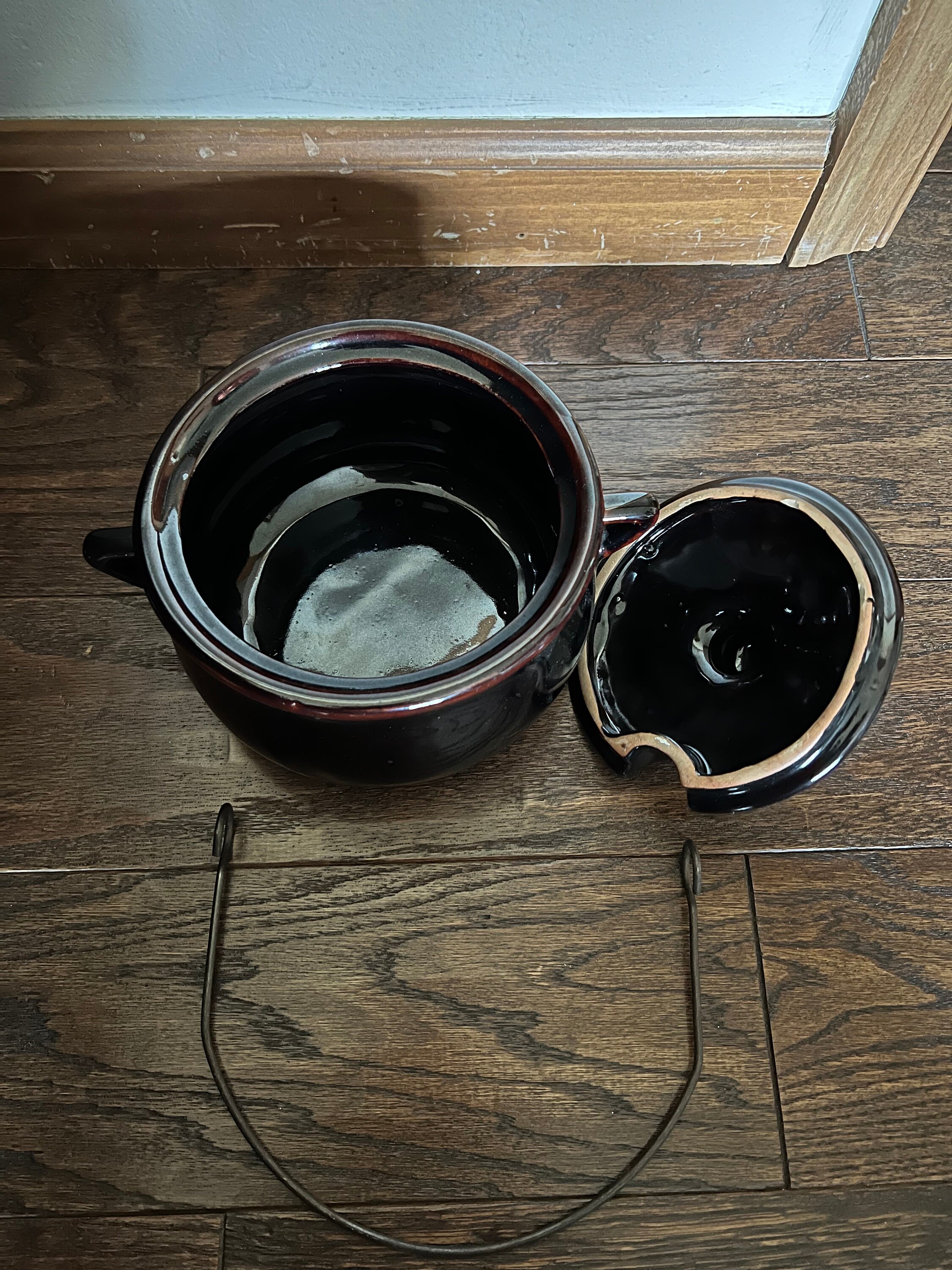 Vintage Brown Glazed Bean Pot With Spoon Opening in the Lid - Etsy