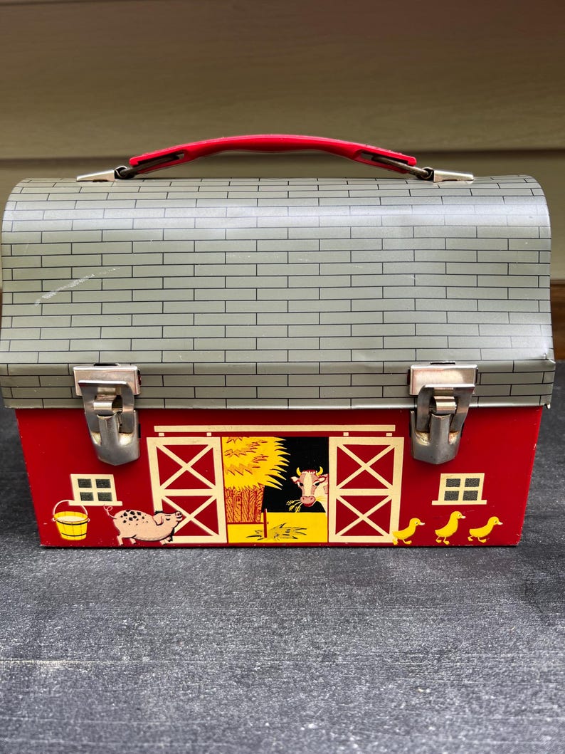 Vintage Red Barn Farmhouse Metal Lunchbox Made by Thermos. Free ...