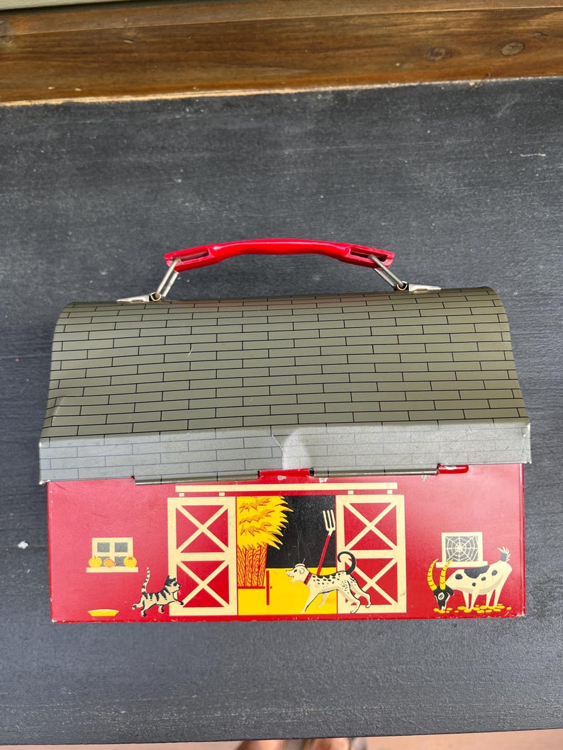 Vintage Red Barn Farmhouse Metal Lunchbox Made by Thermos. Free ...