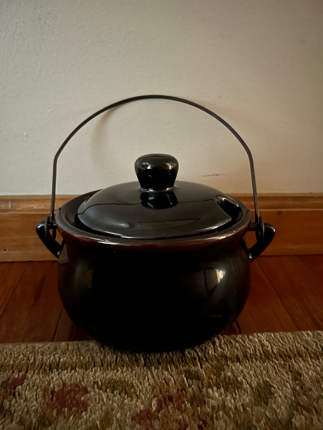 Vintage Brown Glazed Bean Pot With Spoon Opening in the Lid Free ...