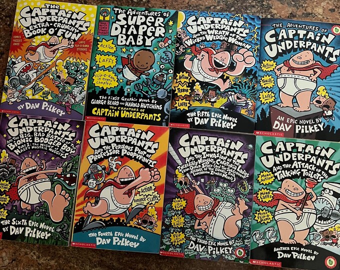 Captain Underpants Children’s Reading Books by Dav Pilkey- Set of 8 - Etsy