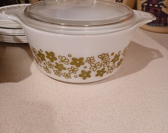 Vintage Pyrex Spring Blossom Green V2 Casserole 480 Set, Crazy Daisy ...