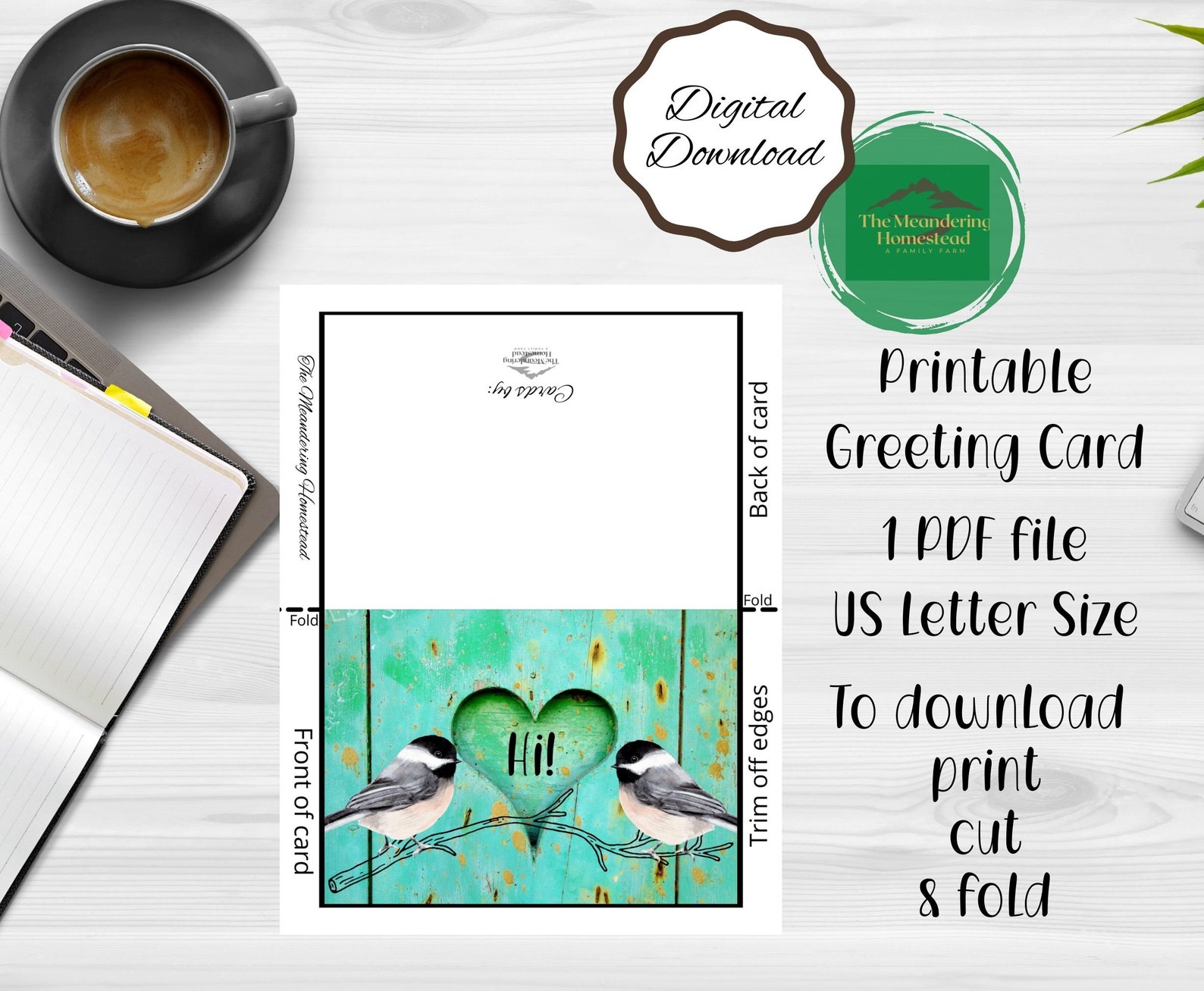 Printable Hi Card Instant Download 7x5 Inch Card Hi Hi Card - Etsy