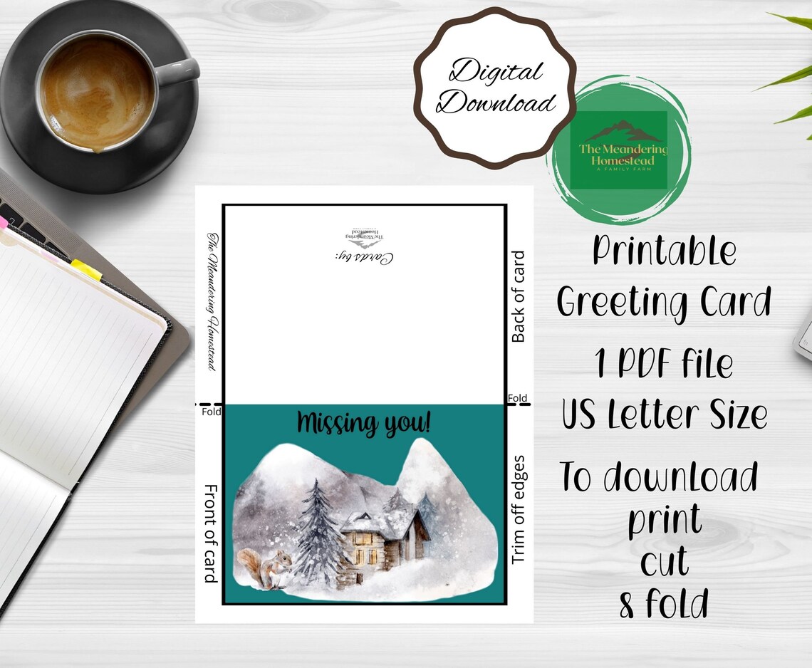 Printable Missing You Card Instant Download 7x5 Inch Card Etsy