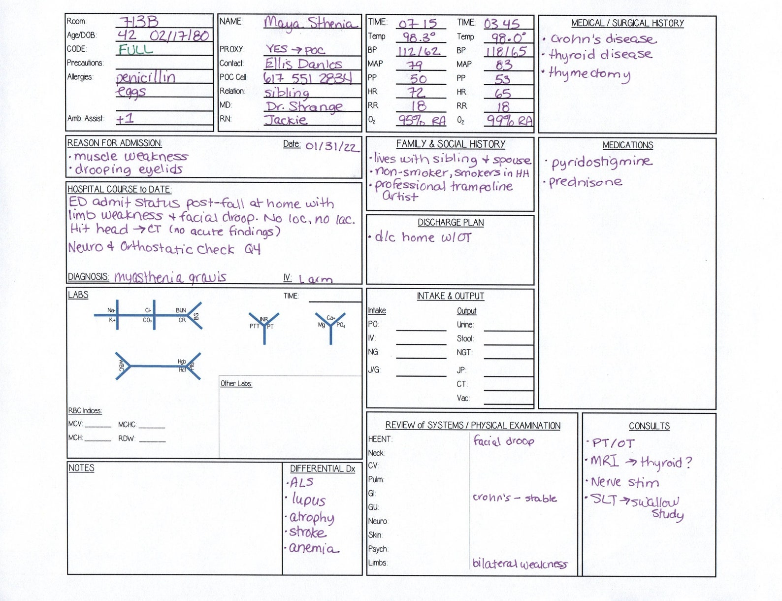 Printable Nurse Brain Sheet - Clinical At-a-glance Med-surg Nursing ...