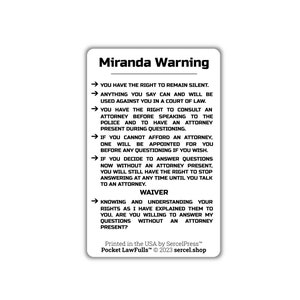 Miranda Warning: Pocket Lawfulls | Durable Wallet Card | Law ...