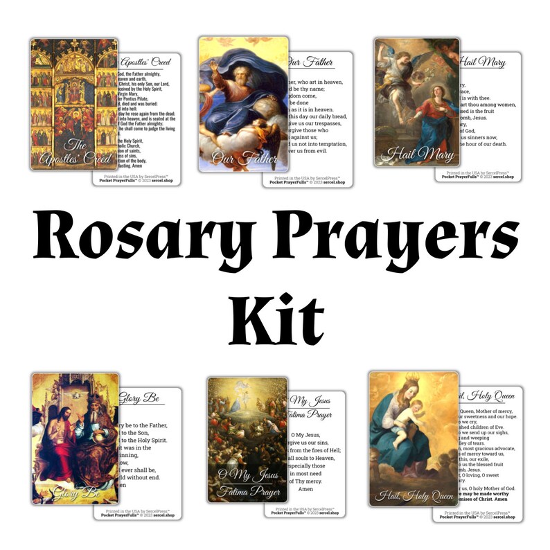 Rosary Prayers Kit, 6 Prayer Cards: Pocket Prayerfulls™ Durable Wallet ...