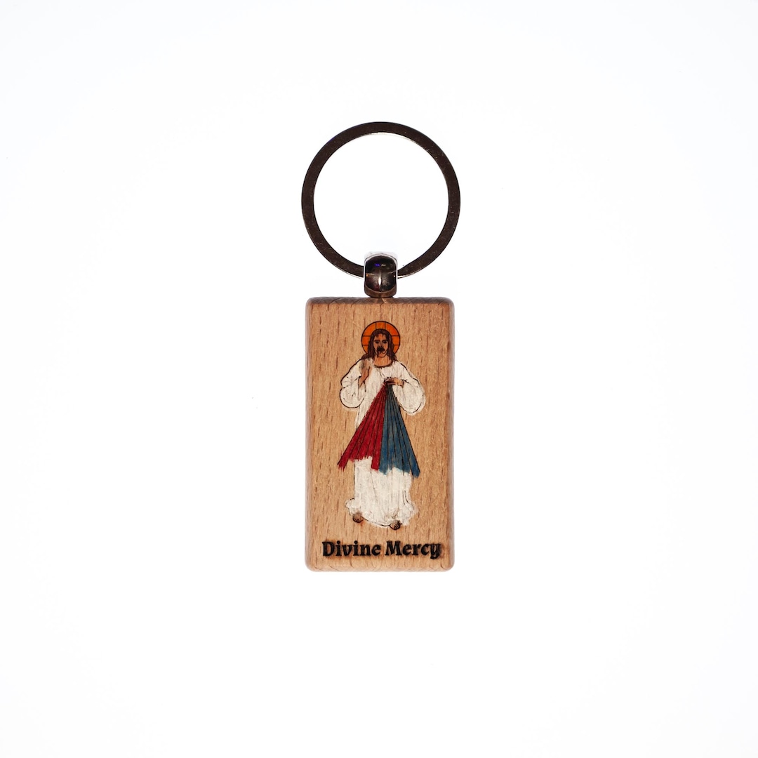Divine Mercy, Jesus I Trust in You, Hand-colored, Solid Wood Keychain ...