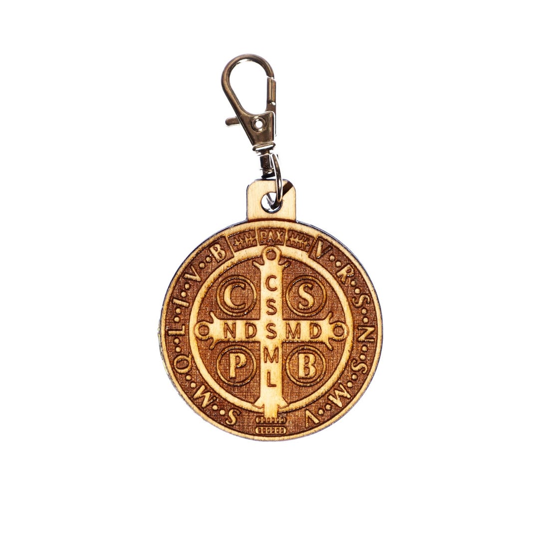 Saint Benedict Medal Engraved Wood Keychain With Clip for Keys ...