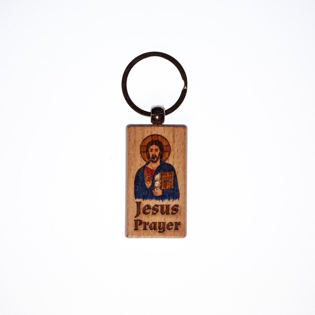 Jesus Prayer, Hand-colored Solid Wood Keychain, Engraved in the USA ...
