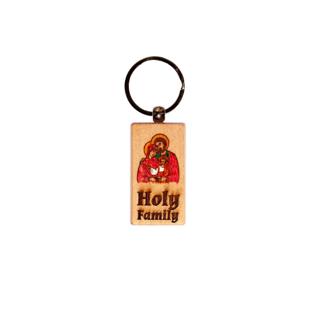 The Holy Family, Hand-colored Solid Wood Keychain, Engraved in the USA ...