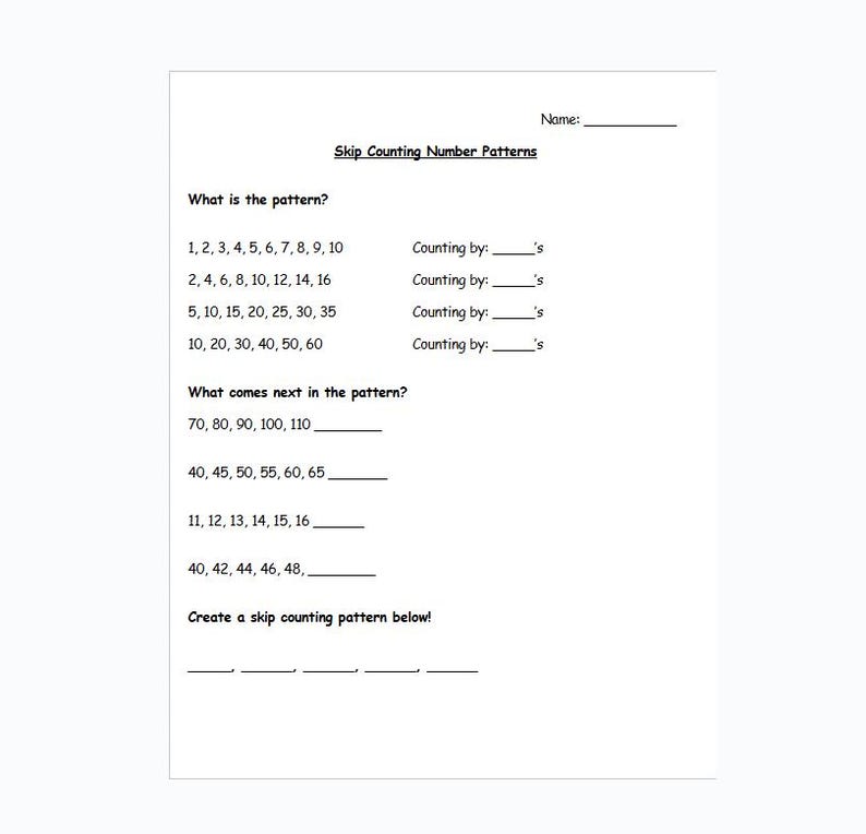 Skip Counting Number Patterns Worksheet Packet, 4 Pages, 1st Grade ...