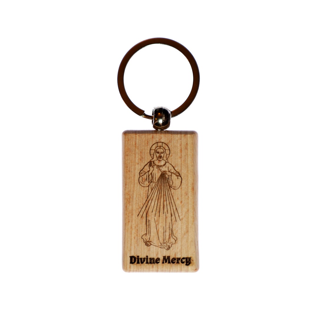 Divine Mercy, Jesus I Trust in You, Solid Wood Keychain, Engraved in ...