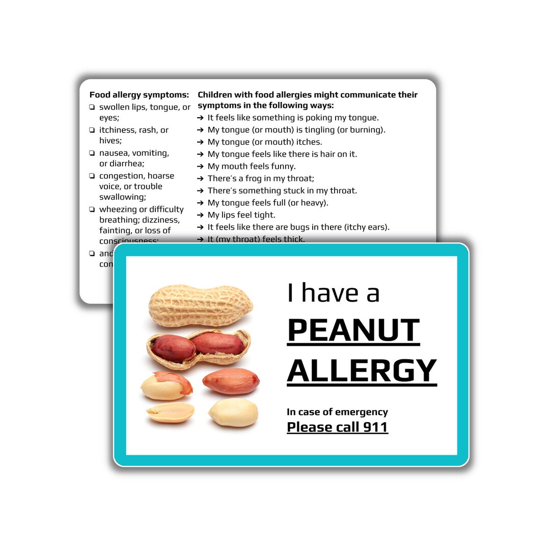 I Have a Peanut Allergy | Durable Wallet Allergy Medical Card | Food ...