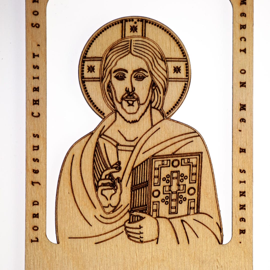 Wooden Jesus Prayer Phone Stand | Laser‑engraved Baltic Birch | Made in ...