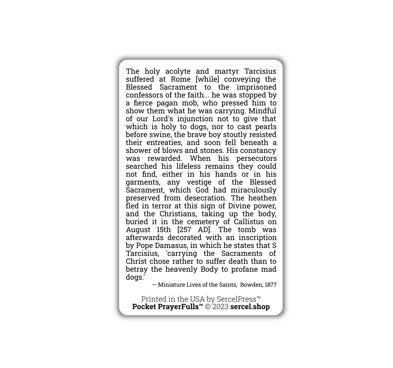 Saint Tarcisius: Pocket Prayerfulls™ | Durable Wallet Holy Cards ...