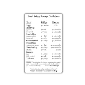 Food Safety Storage Guidelines Reference Card | Durable Wallet Pocket ...