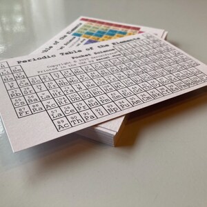 Periodic Table Reference Card – 3x5” Index Card Double-sided Chemistry ...