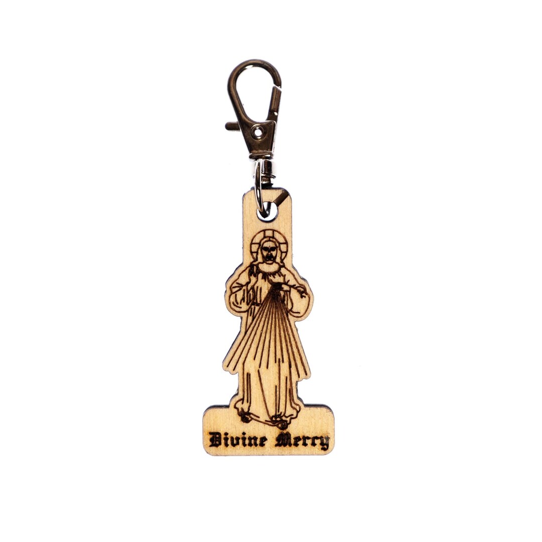 Divine Mercy Engraved Wood Keychain With Clip for Keys, Backpack, Purse ...