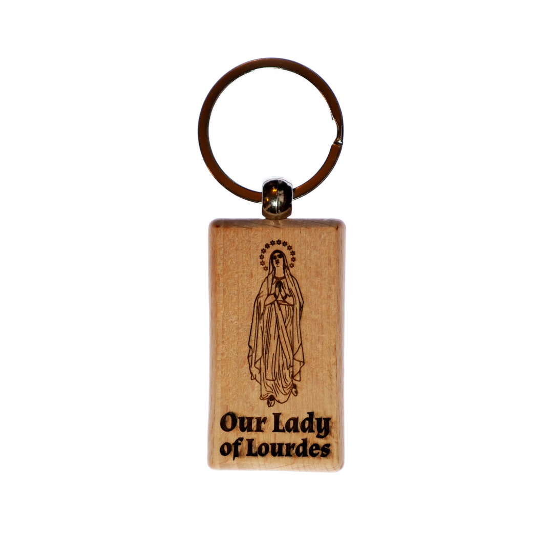 Our Lady of Lourdes, Solid Wood Keychain, Engraved in the USA, Catholic ...