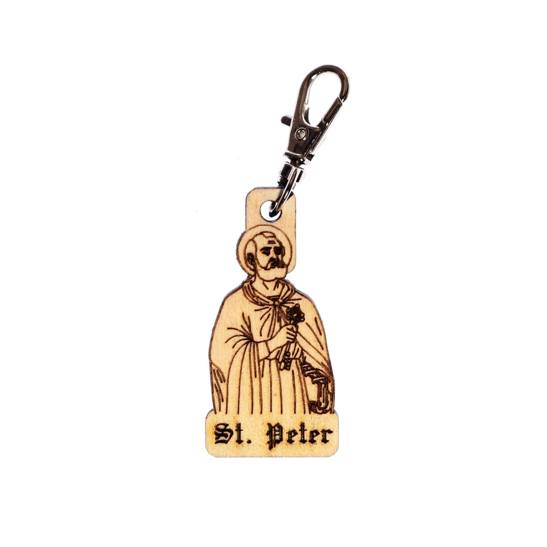 Saint Peter Engraved Wood Keychain With Clip for Keys, Backpack, Purse ...