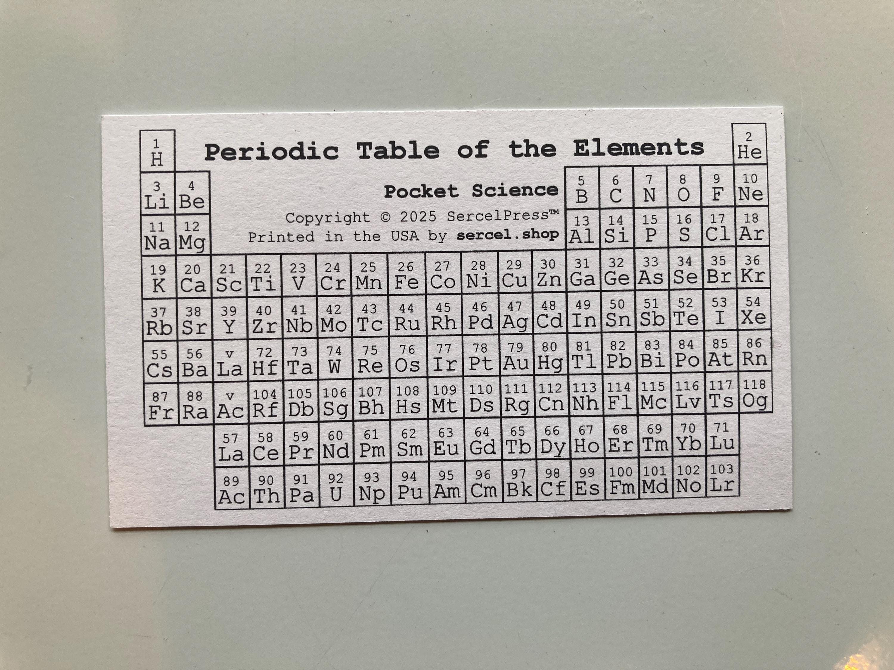 Periodic Table Reference Card – 3x5” Index Card Double-sided Chemistry ...