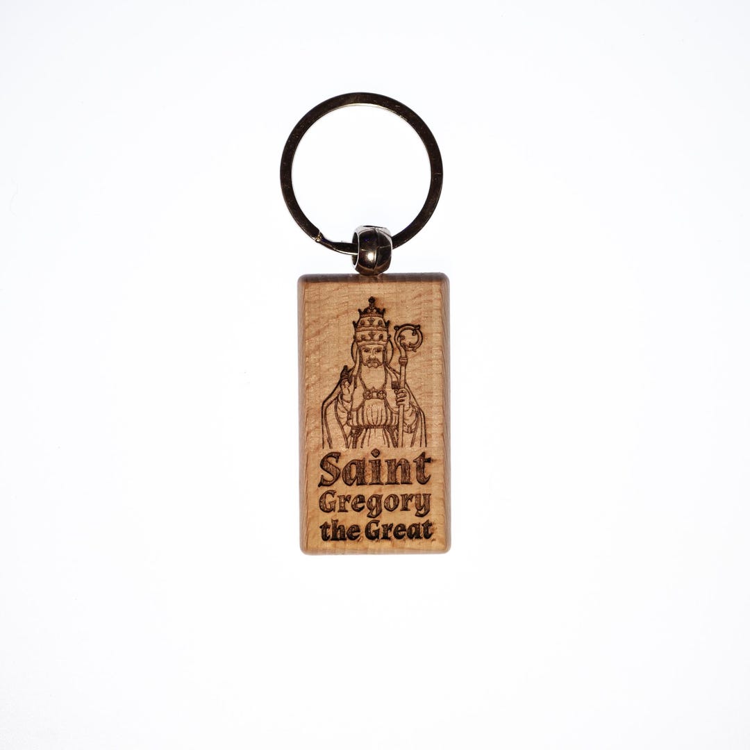 Saint Gregory the Great, Solid Wood Keychain, Engraved in the USA ...