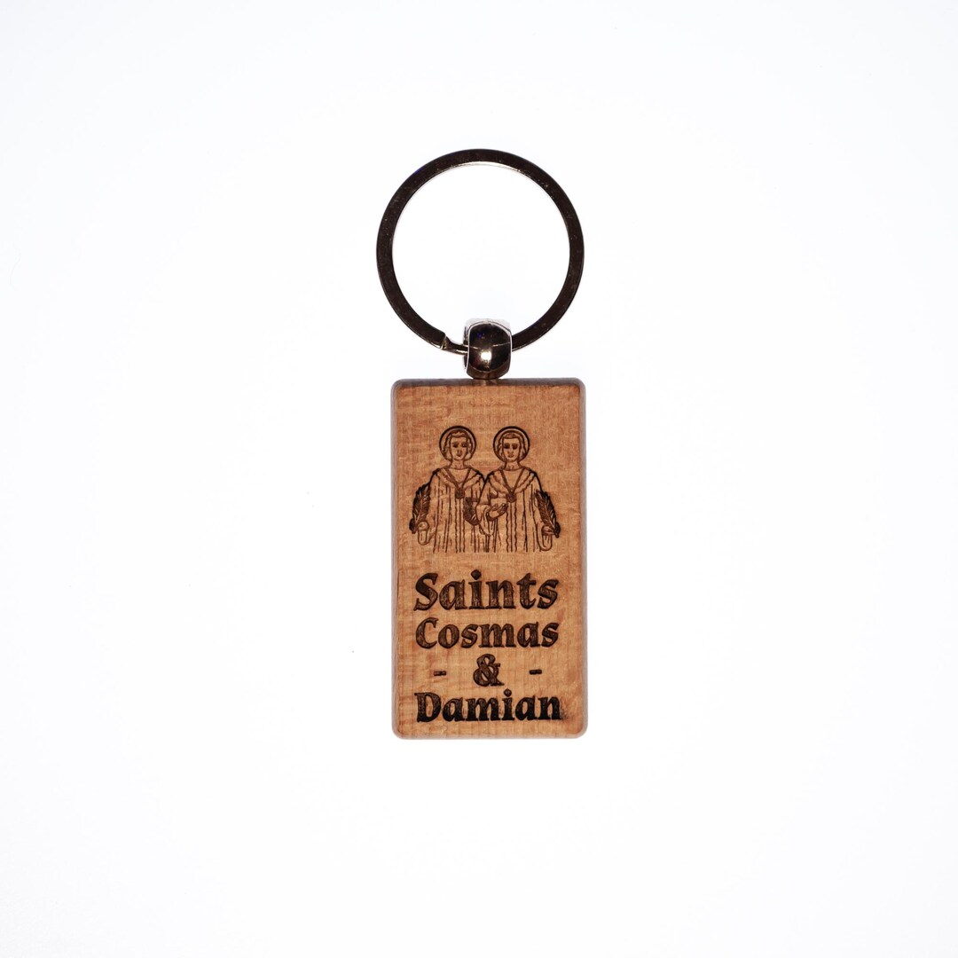 Saints Cosmas & Damian, Solid Wood Keychain, Engraved in the USA ...