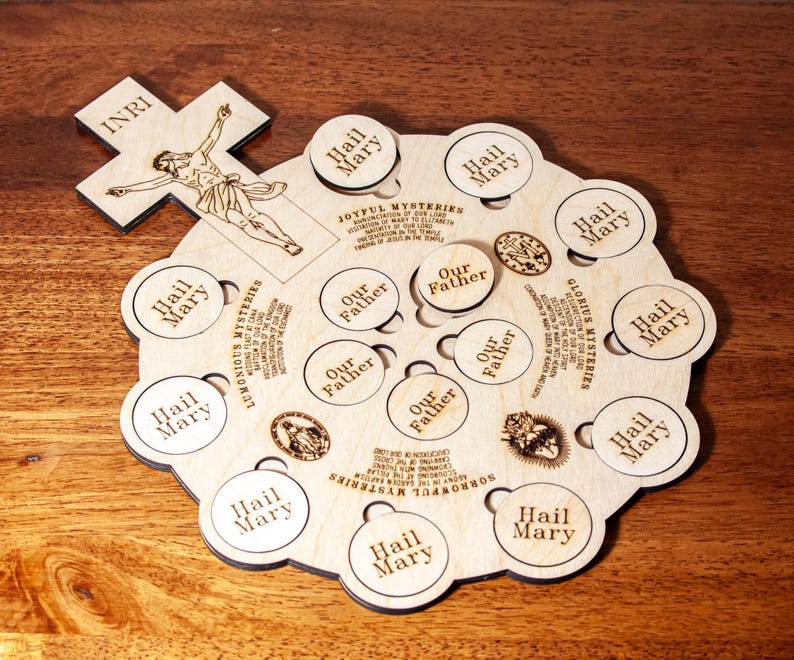 Interactive Wooden 5-decade Rosary Board, 10x13" | Catholic Family ...
