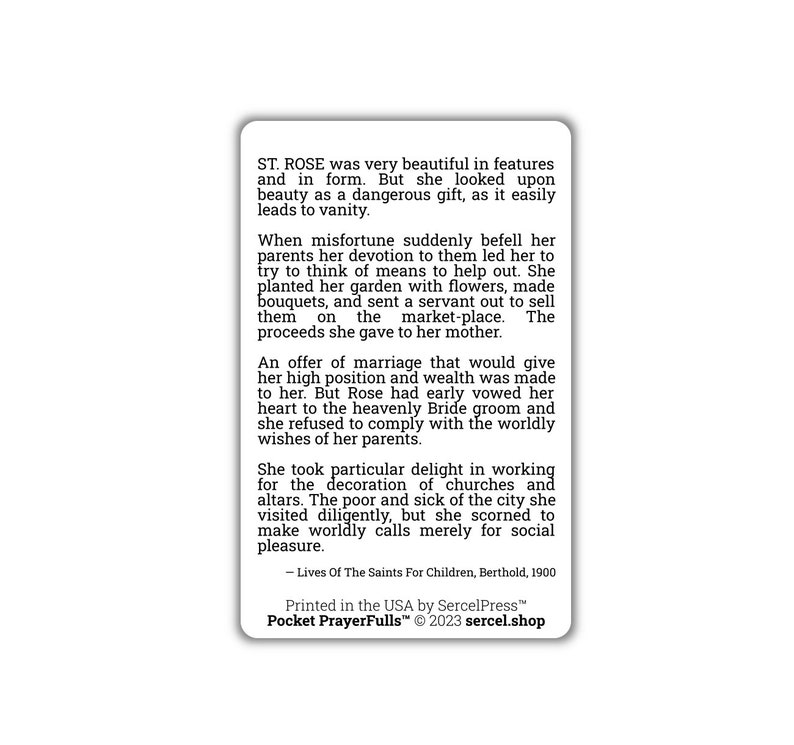 Saint Rose of Lima: Pocket Prayerfulls™ | Durable Wallet Holy Cards ...